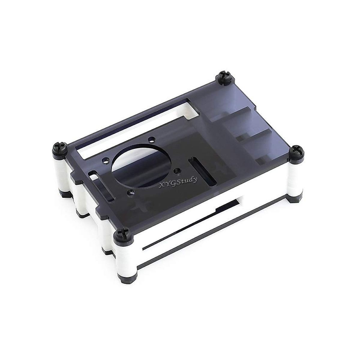 XYGStudy Black/White Acrylic Fully Protection Cover Case for Raspberry Pi 4 Model B, with Cooling Fan (PI4-CASE-B)