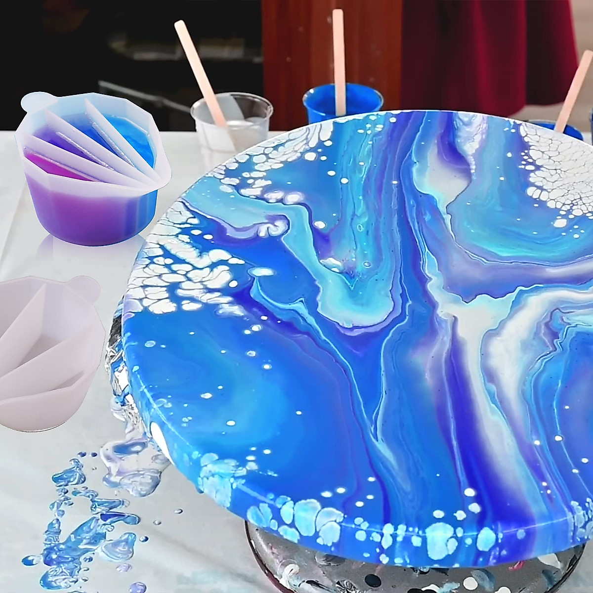 LET'S RESIN Silicone Split Cups,4Pcs Thicken&Rusable Resin Mixing Cups with 2-5Channels,Dividers Paint Pouring Supplies,Fluid Art for Resin Crafts,Acrylic Paint Pouring,Drawing