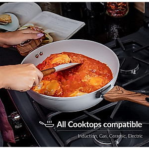 Phantom Chef 11" Deep Frypan 5 Qt Wok | Aluminum Body Non-Stick Ceramic Coating | With Soft Touch Stay Cool Handle | Dishwasher Safe | Non-Toxic PFOA & PTFE Free (Navy)