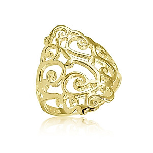 Hoops & Loops Yellow Gold Flashed Sterling Silver Filigree Celtic Floral Swirl Ring, Size 8