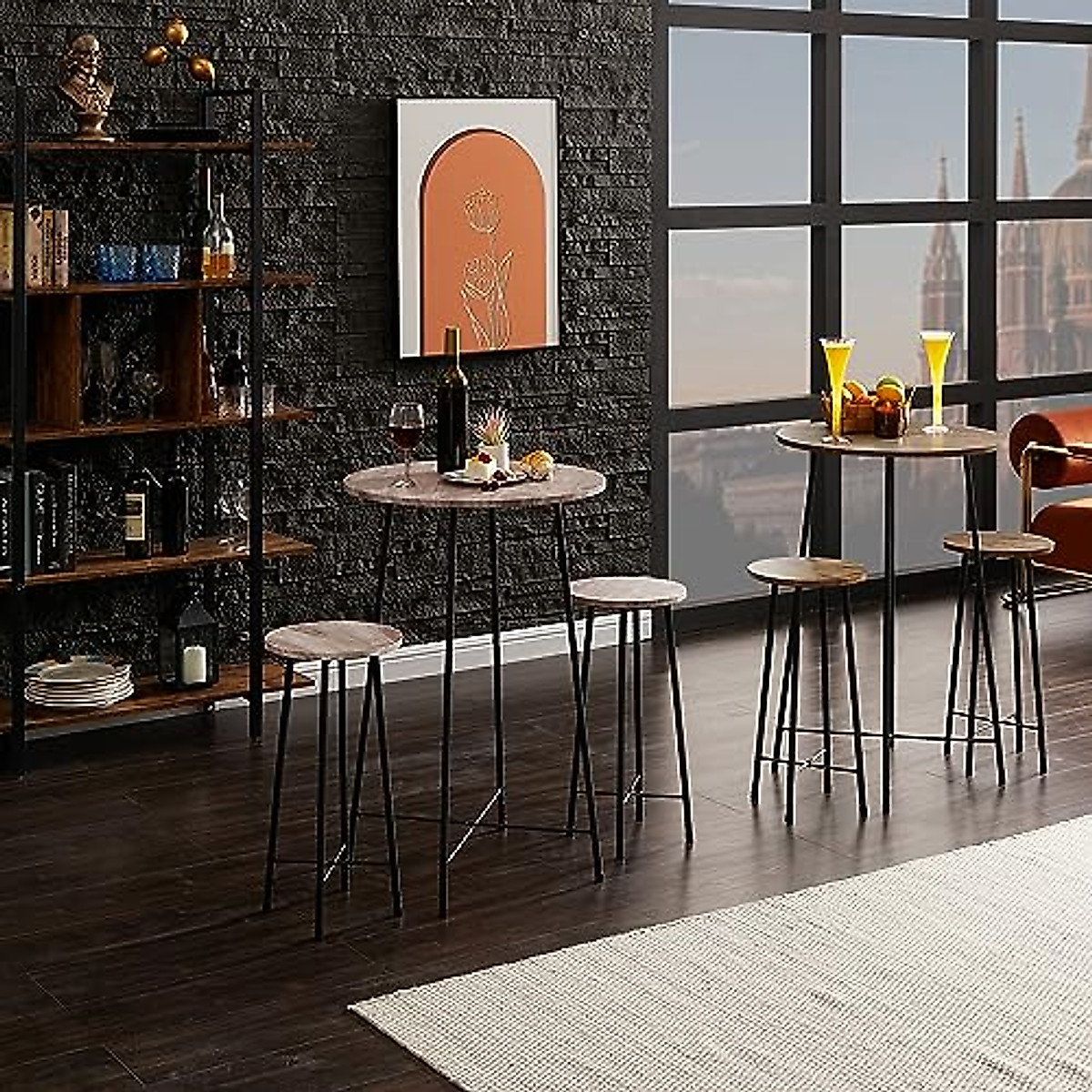 VECELO 24" Round BarStools, Modern Bar Stools Counter Height, Bistro Seats with Wood Surface, Simple Chairs for Living Room Dining Room, Breakfast Dinner Nap Conference, Maple