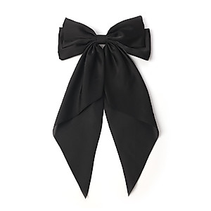 Furling Pompoms Hair Bows for Women,Large Satin Silky Hair Bow Clips Ribbon Long Tail French Barrette Hair Clamps Girls Hair Accessories Party Wedding Christmas Thanksgiving (Black Pink)