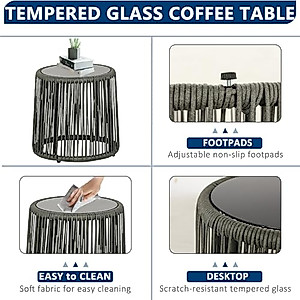 Furnivilla 3 Piece Patio Set Patio Furniture Wicker Patio Chairs and Tempered Glass Table for Balcony Backyard Garden(Beige)