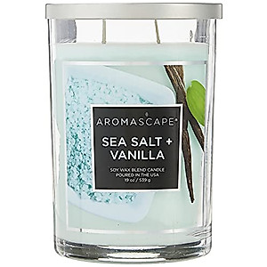 Aromascape PT41919 2-Wick Scented Jar Candle, Sea Salt & Vanilla, 19-Ounce, Blue