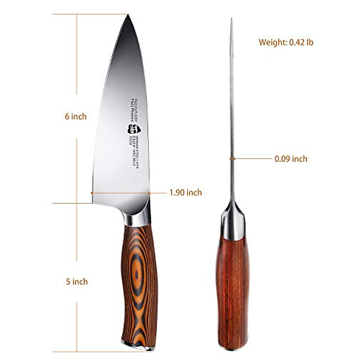 TUO Chef Knife- Kitchen Chefs Knife - High Carbon German Stainless Steel Cutlery - Rust Resistant - Pakkawood Handle - Luxurious Gift Box Included - 6 - Fiery Phoenix Series