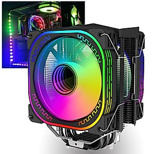 DS 1800RPM PWM 120MM Fin Cooling Fans, Black Aluminum Extrusion 4-Heat Pipe CPU Cooler Fans for Intel LGA 1155 776 1366 (Dynamic RGB Color, C Series)
