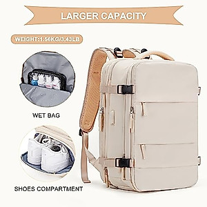 coowoz Large Travel Backpack For Women Men, Carry On Backpack,Hiking Backpack Waterproof Outdoor Sports Rucksack Casual Daypack Expandable Heavy Duty Extra large Backpack Beige Expansion