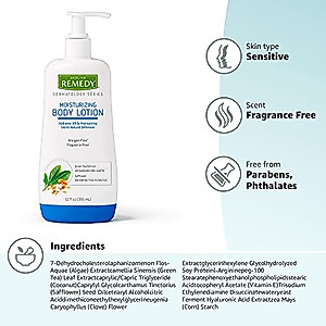 Medline Remedy Dermatology Series Moisturizing Body Lotion, Allergen and Fragrance-Free, Unscented, 12-oz Bottle