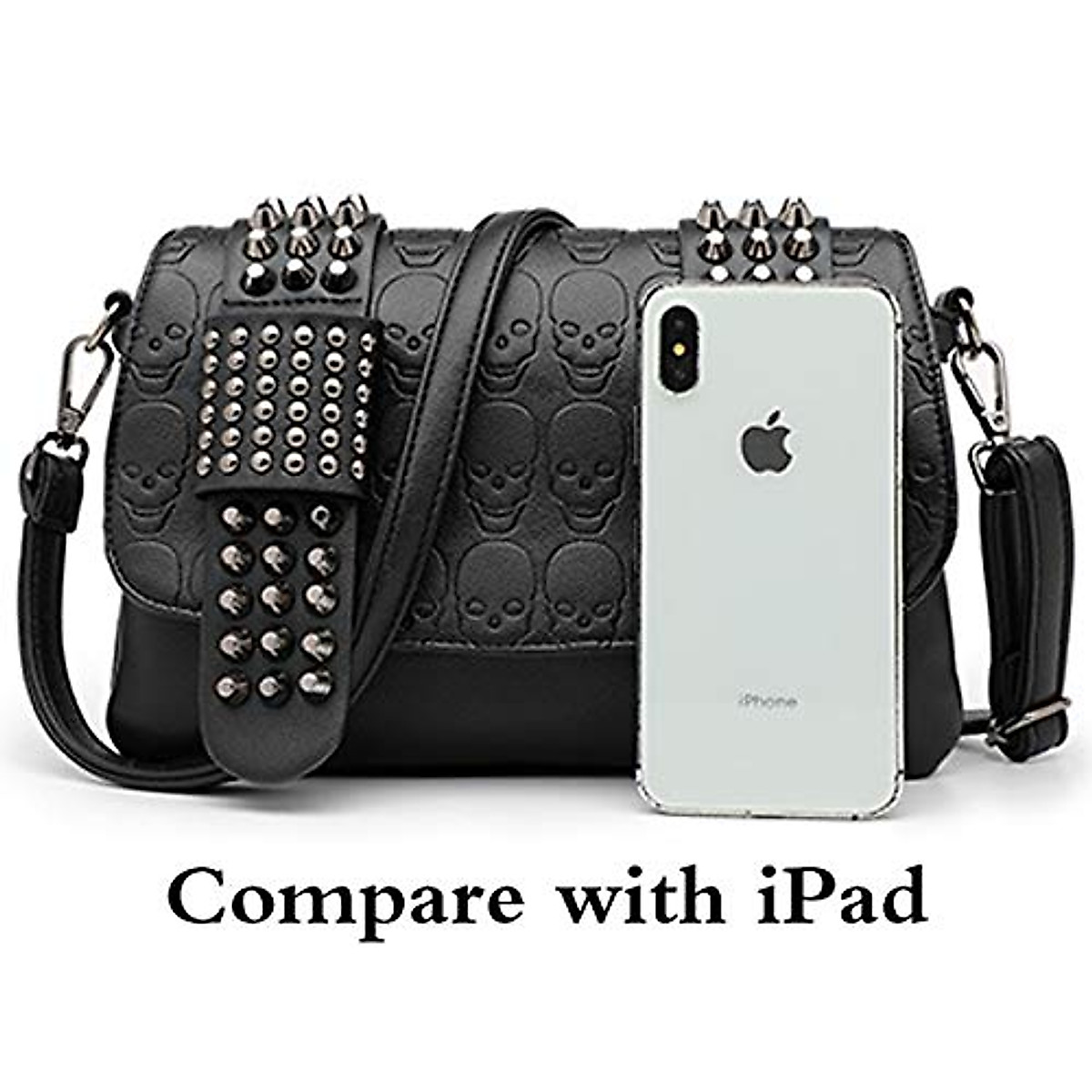 RainboSee Women Punk Skull Shoulder Top-Handle Bag Rivet Purse Handbag Chain Satchel Tote Black