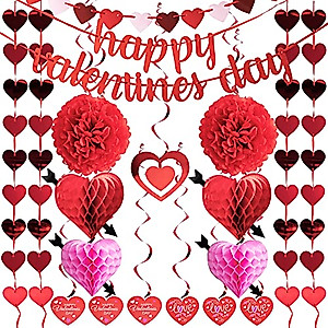 JOYIN 20 Packs Valentine’s Day Party Decoration Kit with valentines Banner, Cutouts Swirls Garland, Tissue Fans & Tissue Poms for Valentines Party Supplies, Valentines Decor Home Wedding Anniversary