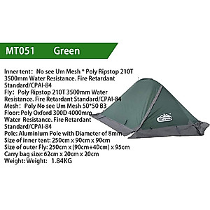 camppal 1 Person Tent Backpacking Camping Hiking Mountain Hunting Tent Lightweight and Waterproof for 4 Season Extreme Space Saving Single Bracket (Green-with skirt)