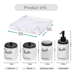 LKKL Mason Jar Bathroom Accessories - 5PCS Mason Jars Soap and Lotion Dispenser Set - Bathroom Sets 2 Apothecary Jars, 1 Toothbrush Holder, 1 Soap Dispenser, 1 Bathroom Tray (Black/White)