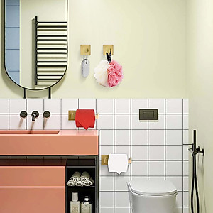 LANC 4 Piece Gold Bathroom Hardware Set, Square Brushed Gold 2 Pack Toilet Paper Holder and 2 Robe Towel Hooks, Stainless Steel Wall Mounted 2 Tissue Roll Holder and Coat Hooks Hanger, A8857BG