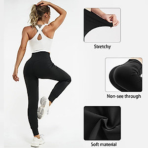 LEINIDINA Women’s Jogger Pants Active High Waisted Sweatpants with Pockets Tapered Casual Lounge Pants Loose Track Cuff Leggings (Black, X-Large)