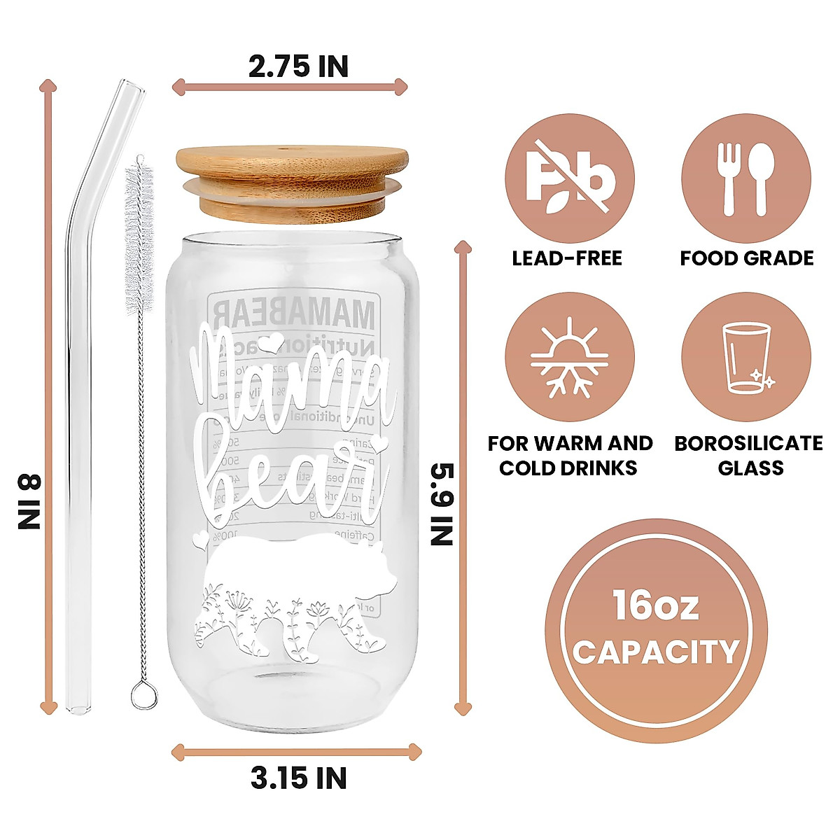 Gifts for Mom from Daughter, Son - Mom Birthday Gifts, Birthday Gifts for Mom - Mom Gifts for Christmas, Mom Christmas Gifts - Mama Gifts, Mother Gifts, New Mom Gifts for Women - 16 Oz Can Glass