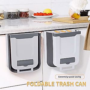 GUANGZHI CUICANG Hanging Kitchen Trash Can,2.4 Gallon Foldable Trash Can,Collapsible Trash Can for Kitchen/Bathroom/Bedroom/Office/Camping(White)