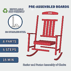 POLYDUN Outdoor Rocking Chairs, High Back Poly Lumber Patio Rocker Chair, 365Lbs Support Rocking Chairs, All-Weather Porch Rocking Chair for Lawn, Backyard, Indoor, Garden, Like Real Wood, Red, 2 Pack