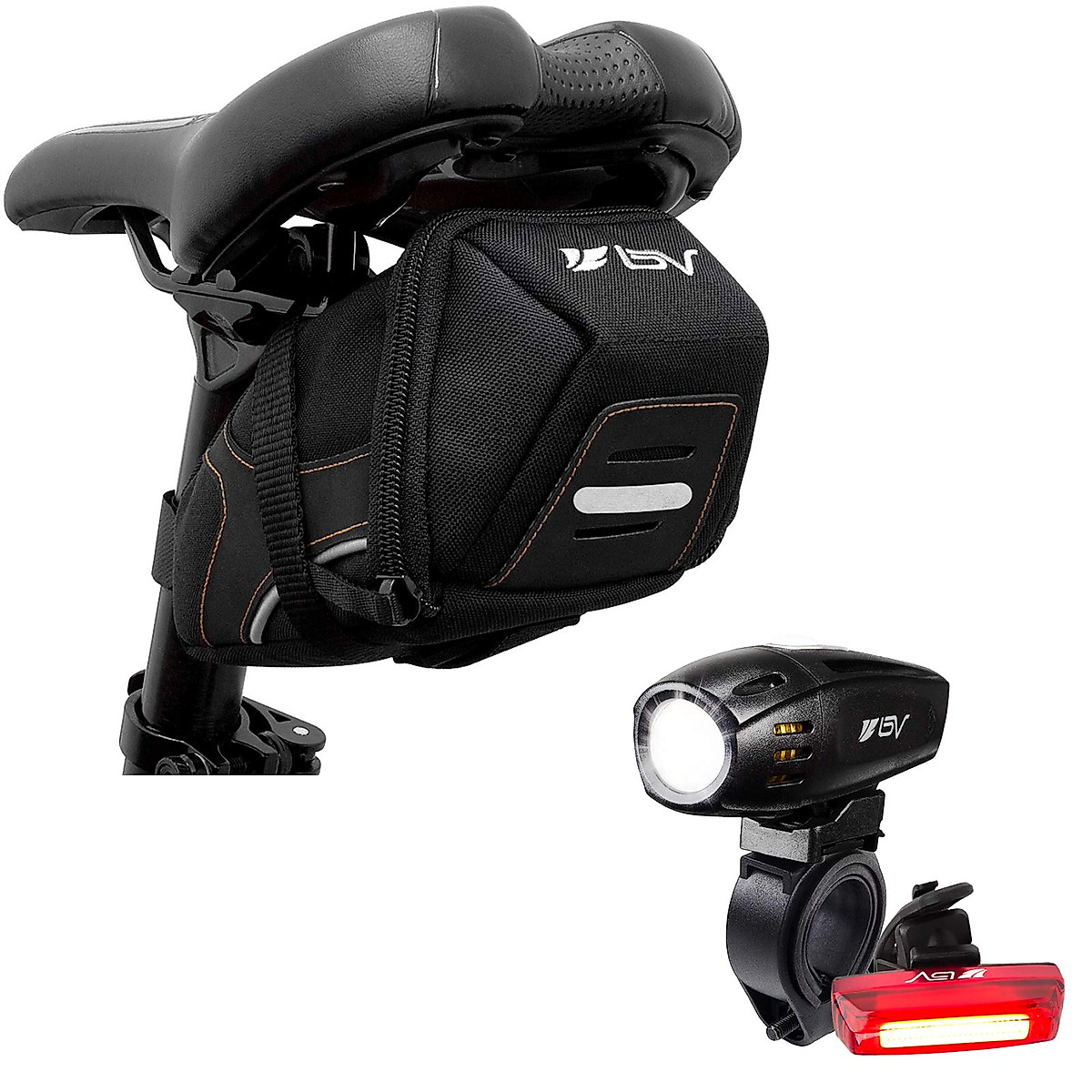 BV Large Bike Saddle Bag and Rechargeable Bike Light