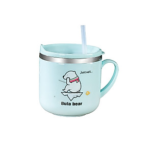 SIMPHONY Stainless Steel Toddler Cups for Kids (EASY to Clean)，Baby Mug for Milk，BPA Free Lids & Reusable Silicone Straws, 9.5oz (Blue)