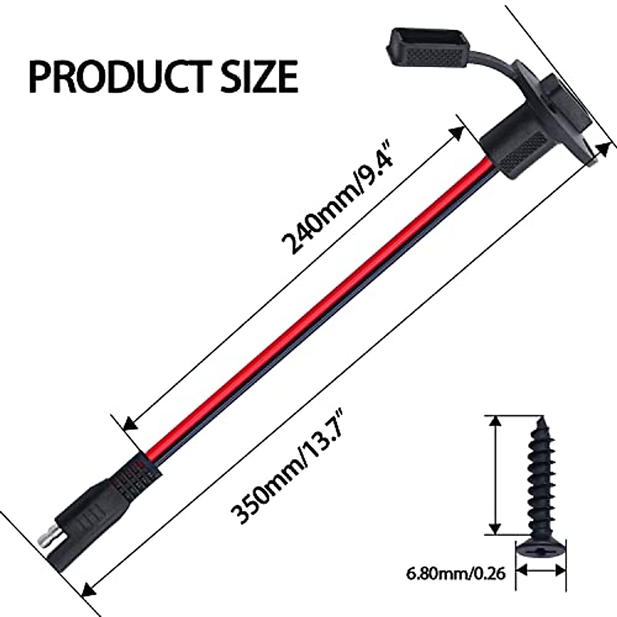 mankk 1FT 12AWG SAE Power Socket Sidewall Port SAE Quick Disconnect Universal Flush-Mountable Connector with 4 Screws for Connect Solar Panel,Solar Generator Battery Charger M-V-012