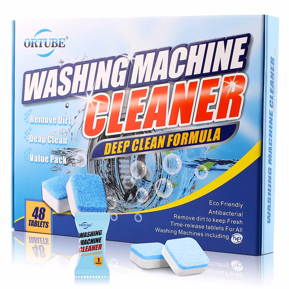 ORTUBE 48 Pack Washing Machine Cleaner - Deep Cleaning Formula Tablets for Front and Top Loader Washer Machines