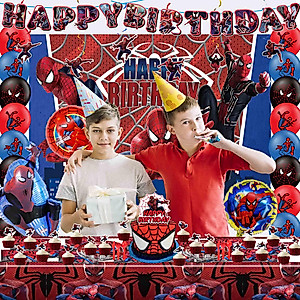 Spider Birthday Decorations, Spider Party Decorations Include Banner, Balloons, Tablecloth, Paper Tableware, Hanging Swirl, Backdrop, Spider Birthday Party