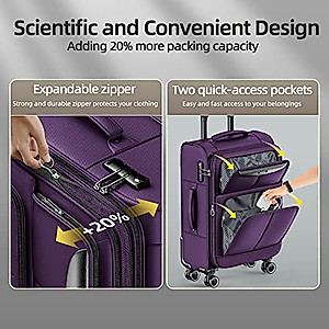 SHOWKOO Luggage Sets 3 Piece Softside Expandable Lightweight Durable Suitcase Sets Double Spinner Wheels TSA Lock Purple (20in/24in/28in)