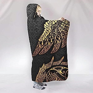 Viking 3D Printed Hooded Blanket Warm Soft Valhalla Viking Dragon Celtic Knot Unisex Winter Wearable Hooded Blanket Double Thick Plush Fleece Blanket Cape ( Color : Blanket , Size : 80x60in/150x200cm