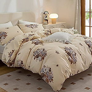 ERZRGA Queen Duvet Cover Flower, 100% Cotton Chic Flower Bedding Sets Queen 3 Pieces Garden Vintage Style Floral Queen Duvet Cover, 1 Duvet Cover and 2 Pillowcases with Zipper Closure (Flower, Queen)