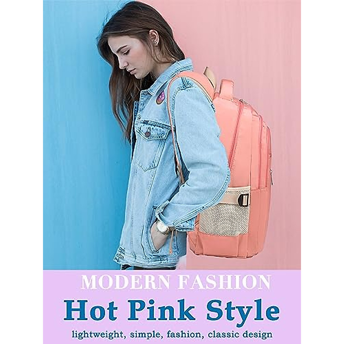 HotAdsFW Pink Backpack for Women Girls Laptop Backpack for Travel School Bag for Middle High School College Aesthetic Bookbag for Teen Girls with Multi Pockets Padded Shoulder Strap