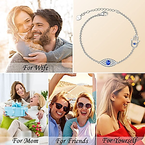 Alphm Evil Eye Hamsa Hand Bracelet S925 Sterling Silver Adjustable Bracelet for Women Evil Eye Jewelry Hamsa Hand Bracelet for Women