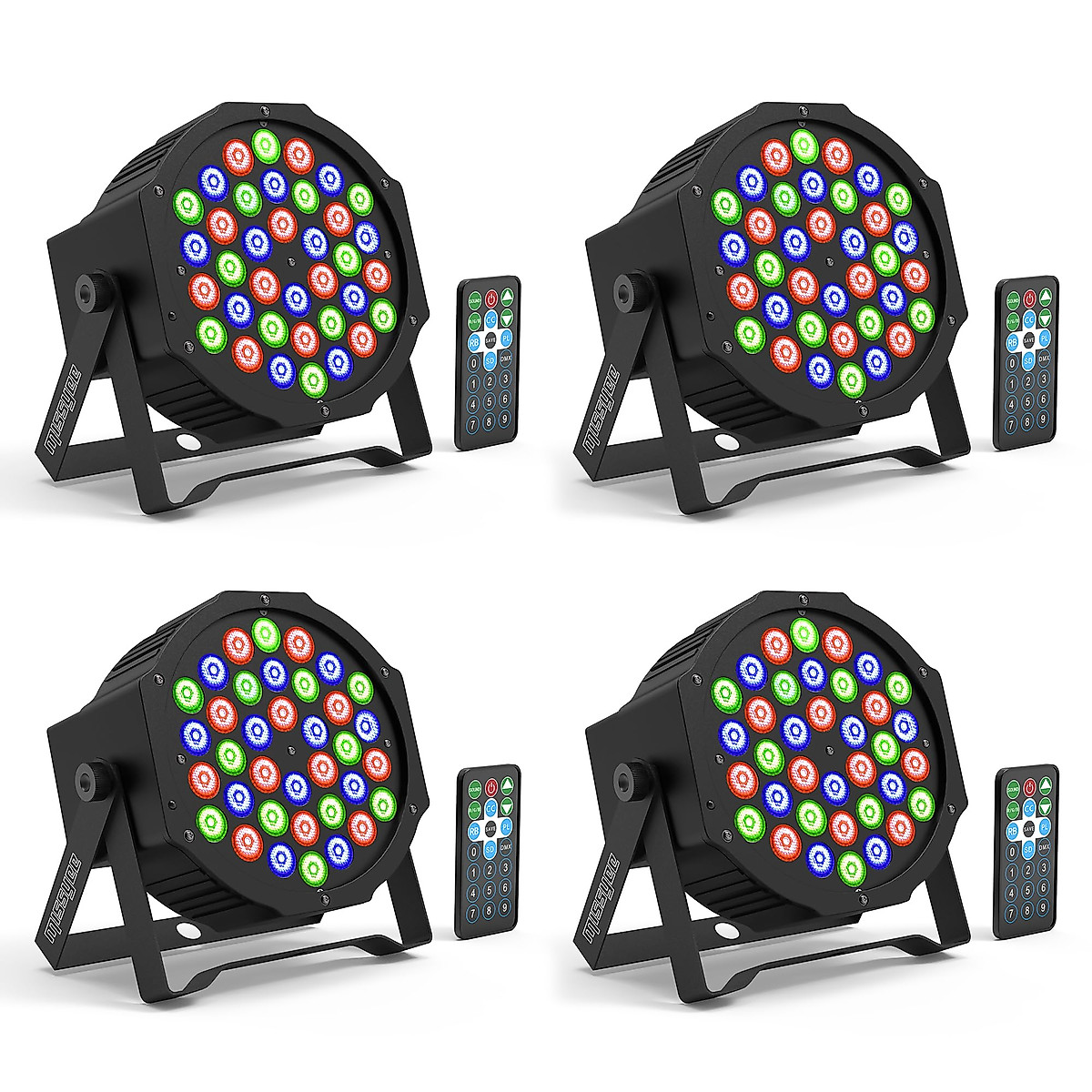 Missyee 36 RGB LED DJ Stage Uplight -DMX Control Sound Activated with Remote Control and 9 Modes LED for Wedding, Events, Christmas and Halloween Music Disco Party -R&D in USA-4 Pack