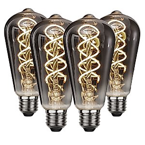 Edearkar ST64 Vintage Edison Filament Light Bulb, Warm White Antique Flexible Spiral LED Filament Light Bulb, E26 Base Smoky Grey Glass Finishing, Dimmable Chandelier Vintage Fixture (4 Pack)