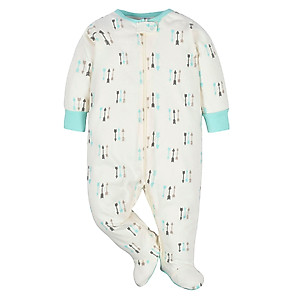 Gerber Baby Boys' 4 Pack Sleep 'N Play Footie, Aqua Fox, Preemie