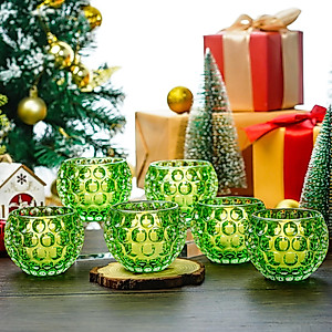 6pcs Green Votive Candle Holders Set of 6 Green Glass Tealight Candle Holders in Bulk Crystal Tea Light Candle Holders for Home Wedding St Patricks Day Decor