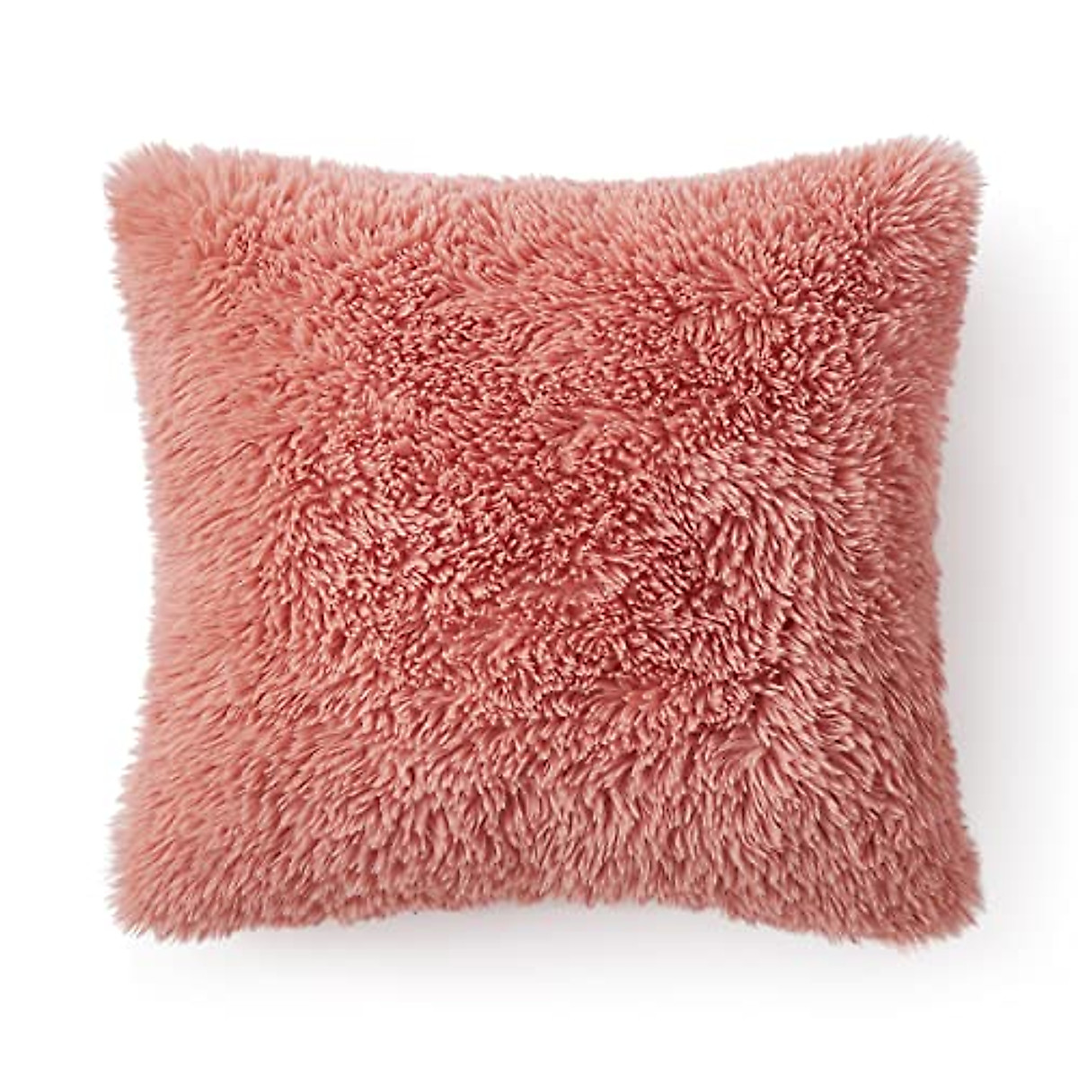 Cozy Bliss Super Soft Fuzzy Faux Fur Throw Pillowcovers for Couch, Long Hair Fluffy Shaggy Throw Pillowcases, Luxury Plush Decorative Pillow Covers for Sofa Bed (20" x 20", Dusty Pink)