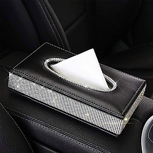 ESKONKE Car Tissue Box Leather Facial Napkin Holder Universal Box Cover for Automotive Home Office Decoration (A - Diamond Upgrade Black)