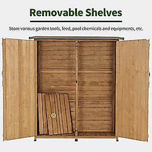 MCombo Outdoor Storage Cabinet, Wood Garden Shed, Outside Tool Shed, Vertical Organizer Cabinet with Double Lockable Doors for Outside, Garden and Yard 1400