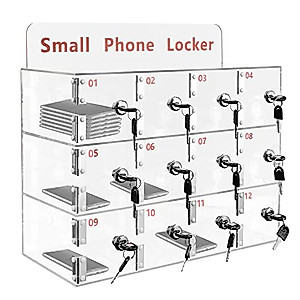 HaroldDol 12 Slots Acrylic Clear Cell Phone Locker Box with Door Locks and Keys, Wall-Mounted Cell Phones Storage Cabinet Pocket Storage Locker Box for Classroom Office (12 Slots)