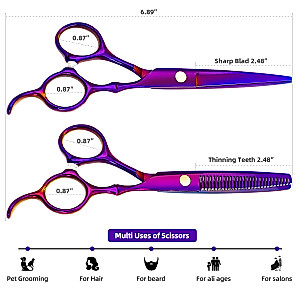 Professional Hair Cutting Scissors Sets Stainless Steel Barber Hairdressing Scissors Multifunctional Salon Thinning Scissors Straight Shears Tools Gifts for Mom Dad Friends (Purple)