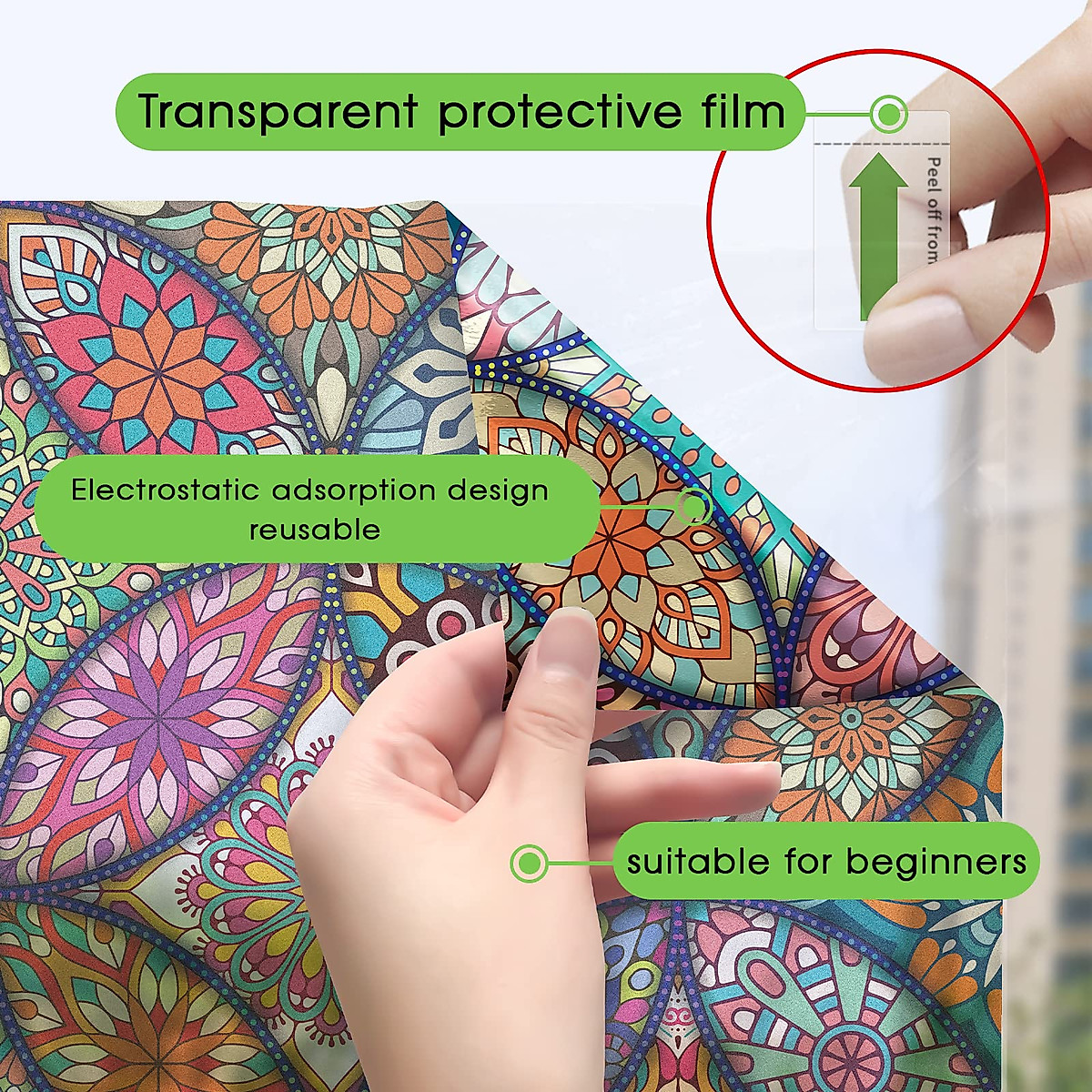 Stained Glass Window Film Privacy Decorative Tinting Film for Home Frosted Bathroom Window Coverings Static Cling Non-Adhesive