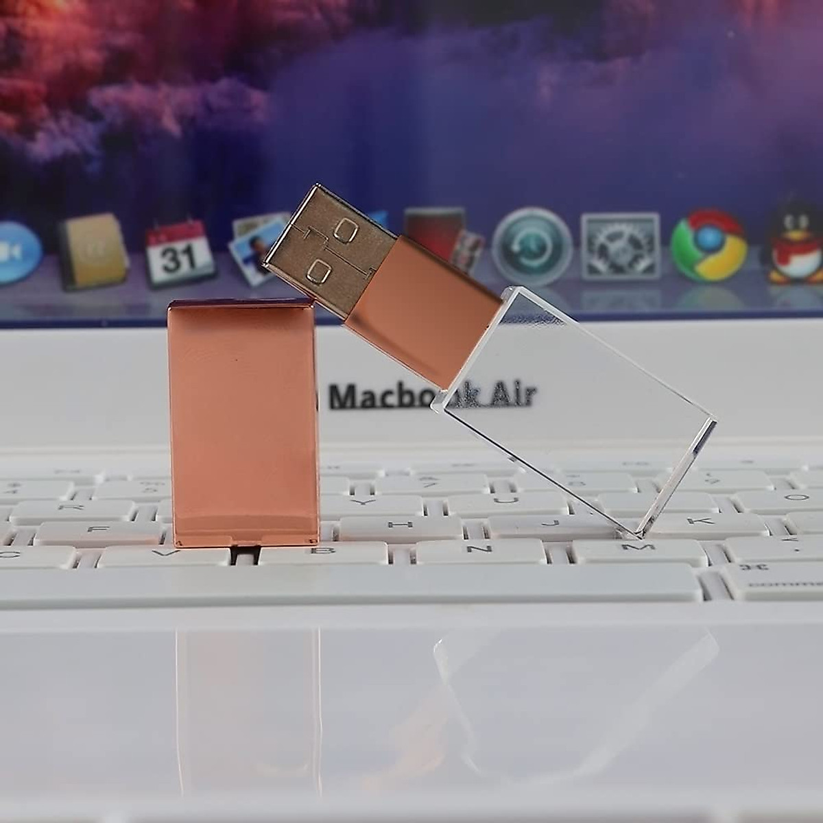 Rose Gold Crystal 32GB USB 2.0 Flash Drive LED Light Glass Pen Drive Thumb Drive Memory Stick Gift for Boy Girls Kids Adults Pendrive USB Stick