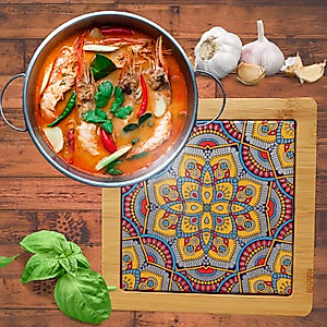 Decorative Wooden Trivets for Hot Dishes Pots and Pans Tea Pot Holders Nonslip Heat Resistant Kitchen Counter Accessories for Table Countertops (Style 2)