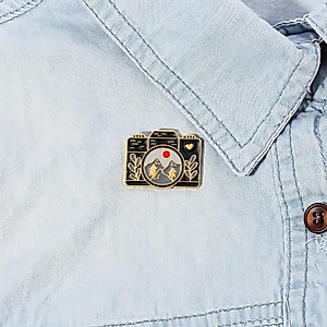 Camera Enamel Pin Mountains Artistic