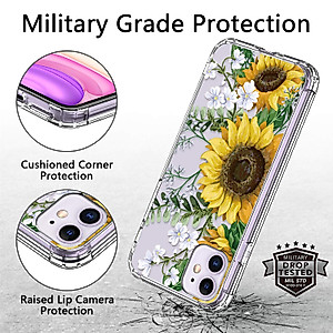 ICEDIO iPhone 11 Case with Screen Protector,Clear with Nice Sunflowers Floral Flower Patterns for Girls Women,Shockproof Slim Fit TPU Cover Protective Phone Case for Apple iPhone 11 6.1 inch