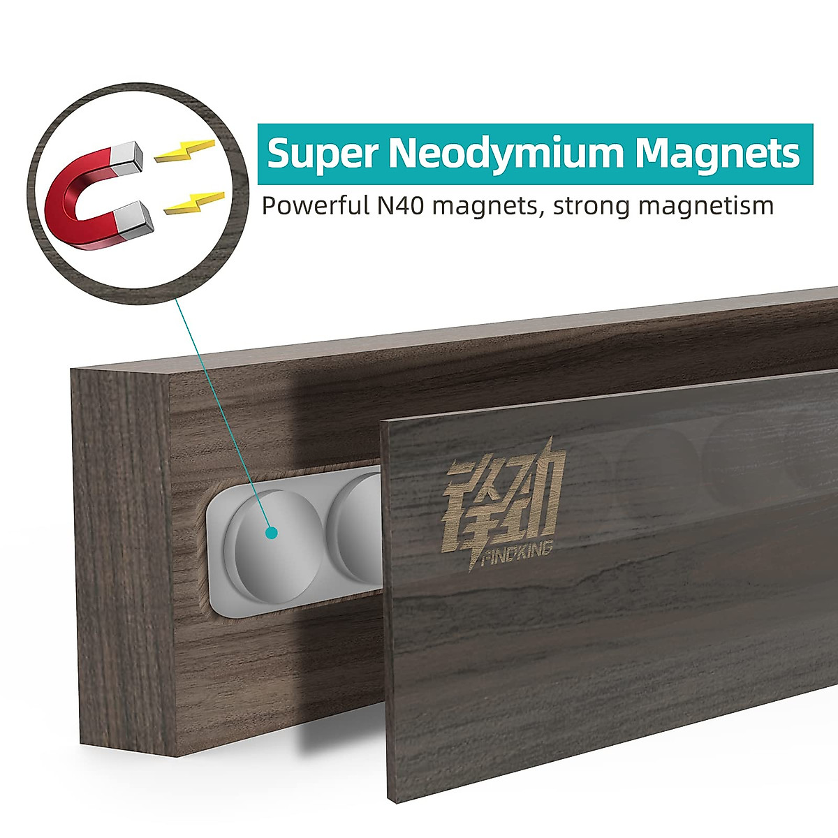 FINDKING Ash Wood Magnetic Knife Strip, Magnet Utensil Holder for Wall, Refrigerator, Wooden Rack for Kitchen Knives, No Drill (Dark Brown, 12 Inches, Without Knives)