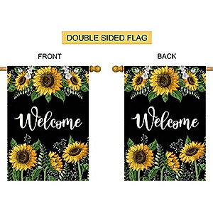 Welcome Sunflower Large House Flag Vertical Double Sided 28 x 40 Inch Summer Farmhouse Burlap Yard Outdoor Decor