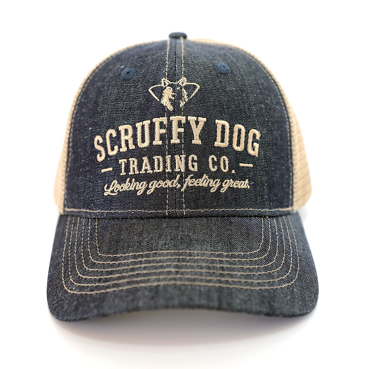 SCRUFFY DOG Premium Adjustable Trucker Hats for Men and Women - Vintage Denim Snapback Trucker Hat for Hikers and Bikers