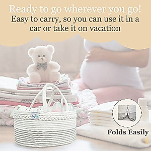 Nuly Kids Baby Diaper Caddy Organizer - Nursery Storage Basket for Boys & Girls, Large Bag & Car Bassinet with Removable Inserts, Newborn Care Items, Baby Registry Must Haves, 100% White Cotton, White
