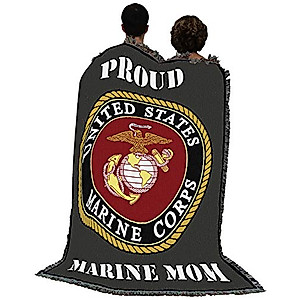Pure Country Weavers US Marine Corps - Proud Mom Emblem Blanket - Gift Military Tapestry Throw Woven from Cotton - Made in The USA (72x54)